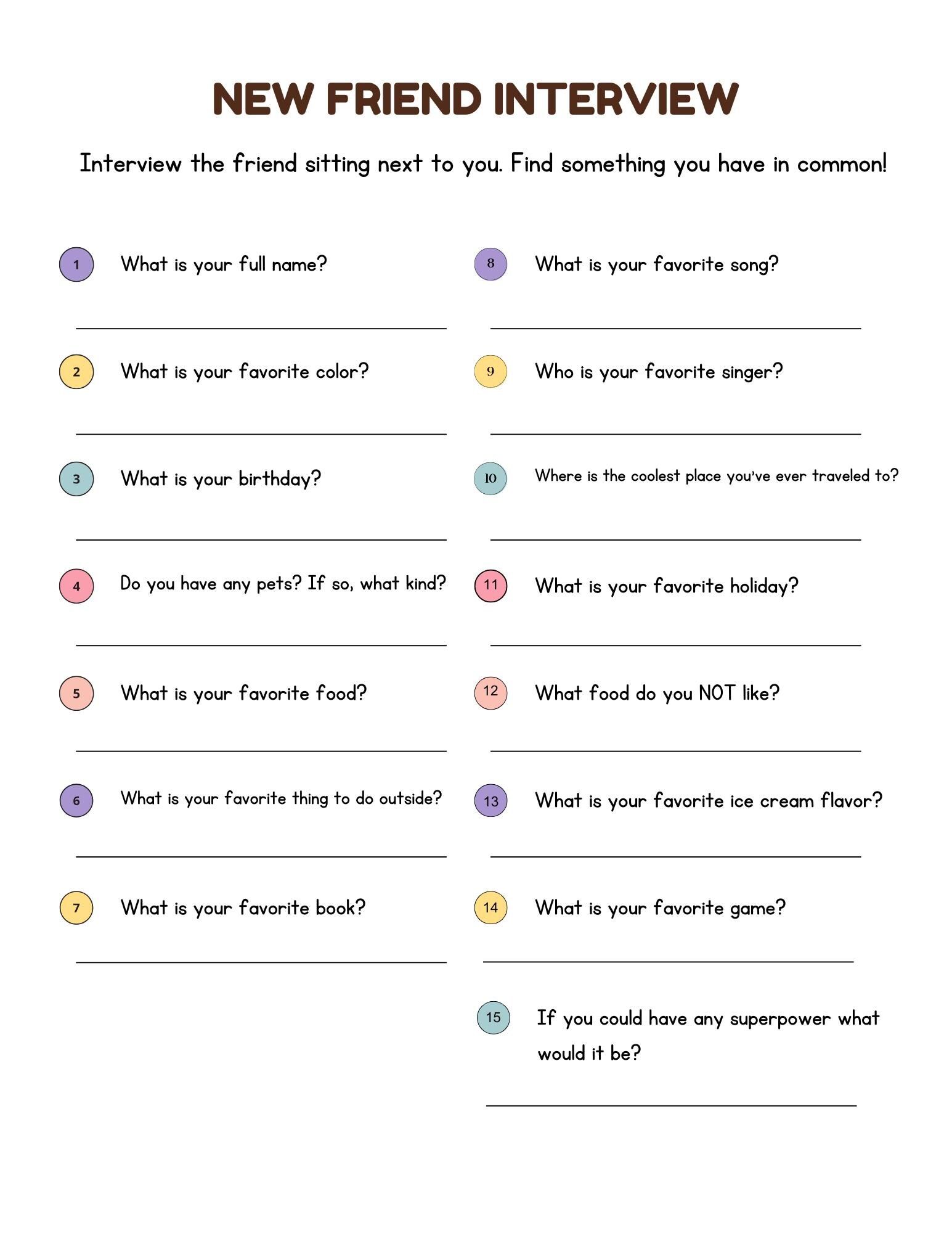 Friend Interview Worksheet Printable, Classroom Get‑to‑know You ...
