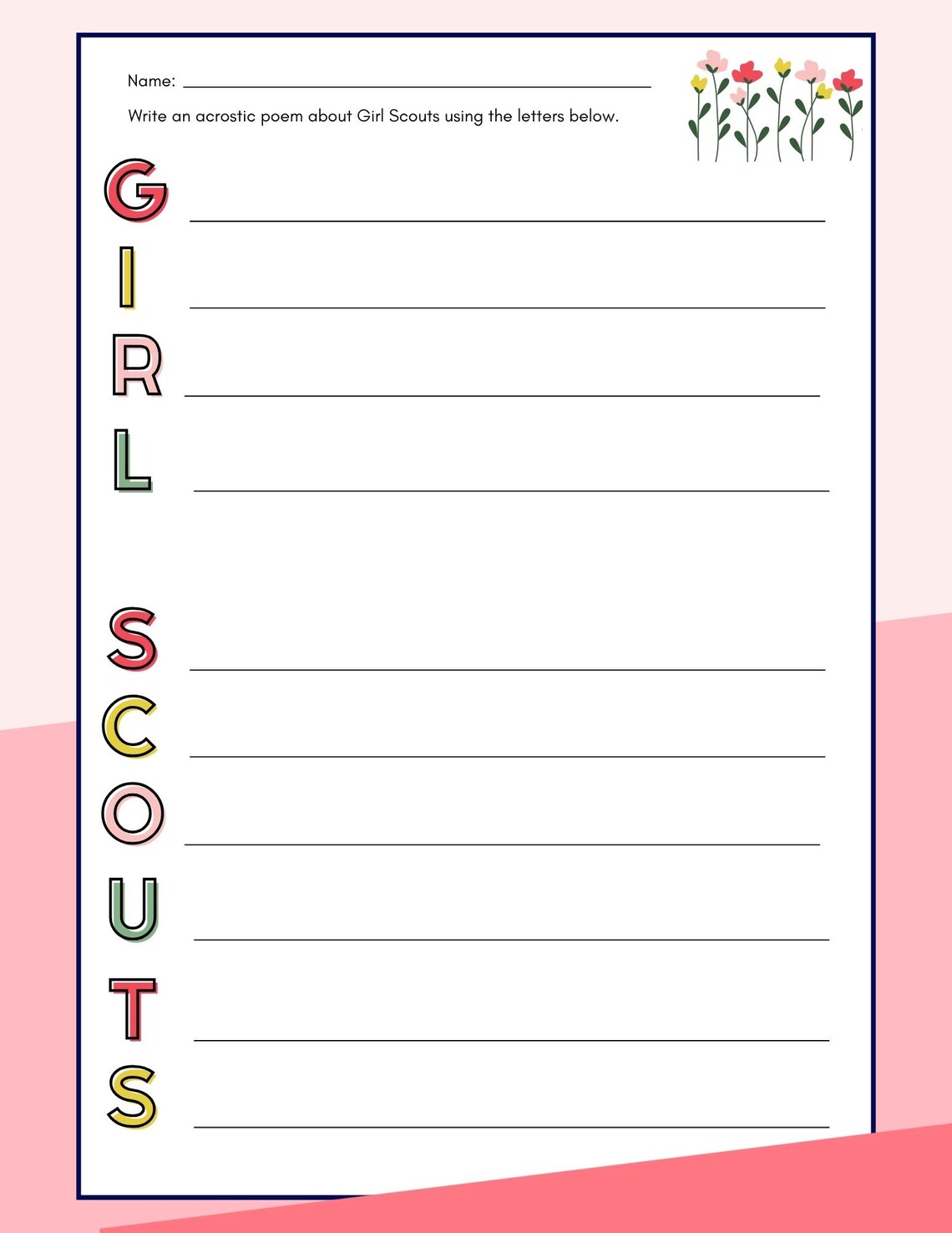 Girl Scouts Acrostic Poem Worksheet Intro Activity for Girl Scout ...