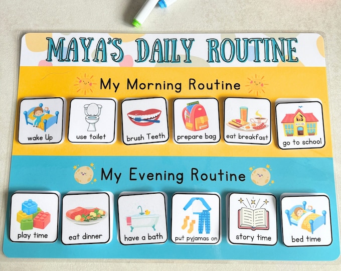 Daily Routine Chart, Children's Routine Board, Morning and Evening ...