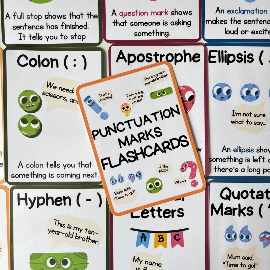 Punctuation Marks Flashcards for Kids, British English Grammar ...