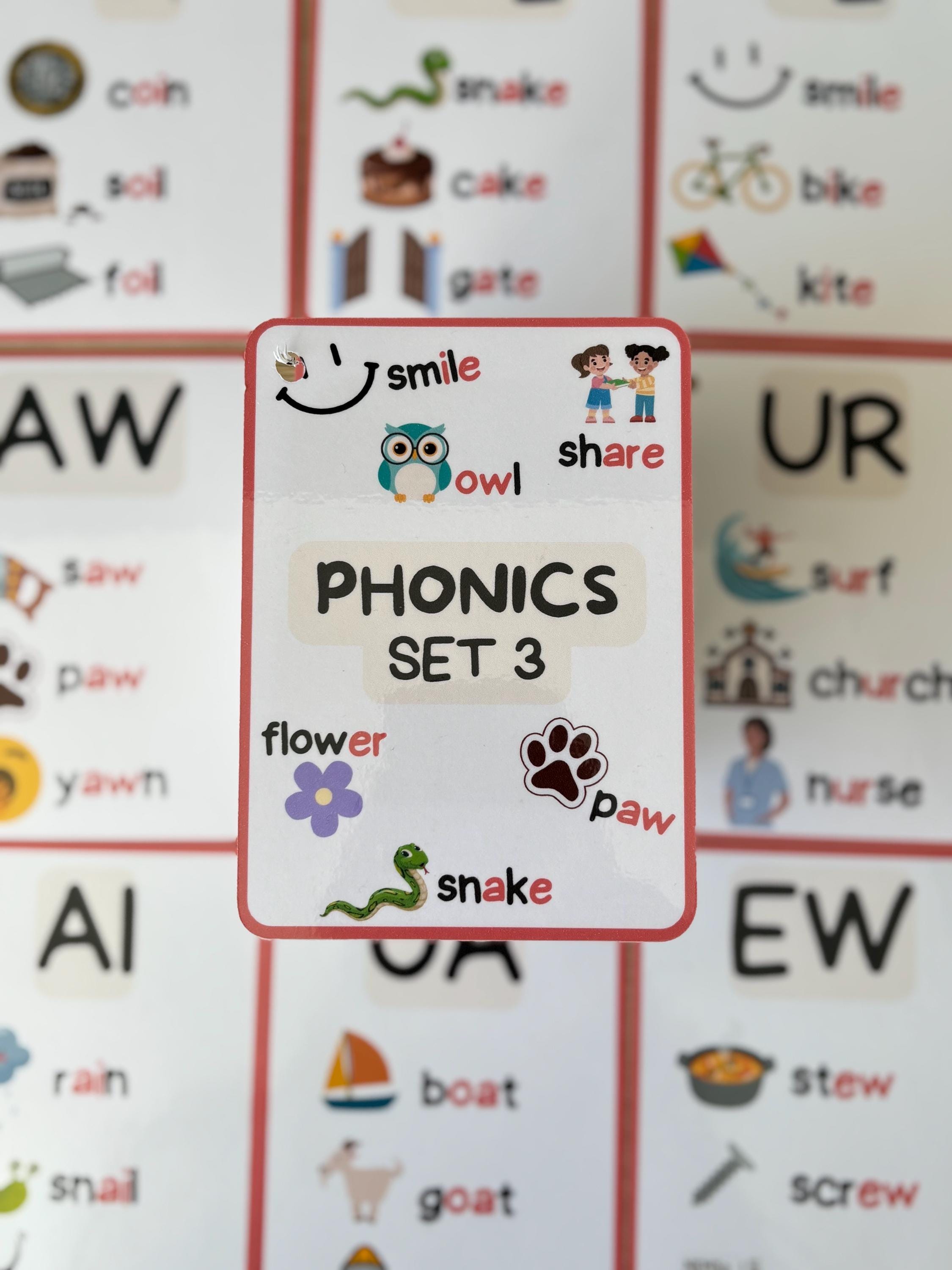 Children’s Phonics Flashcards, Phonics Flashcards for Kids, Set 1, 2 ...