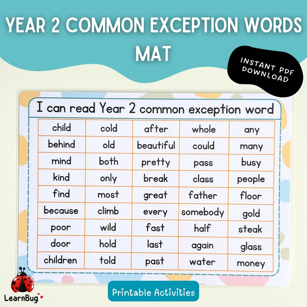 Year 2 Common Exception Words – Digital Learning Mat, Printable ...