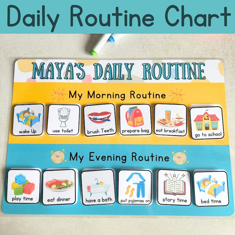 Daily Routine Chart, Children's Routine Board, Morning and Evening ...