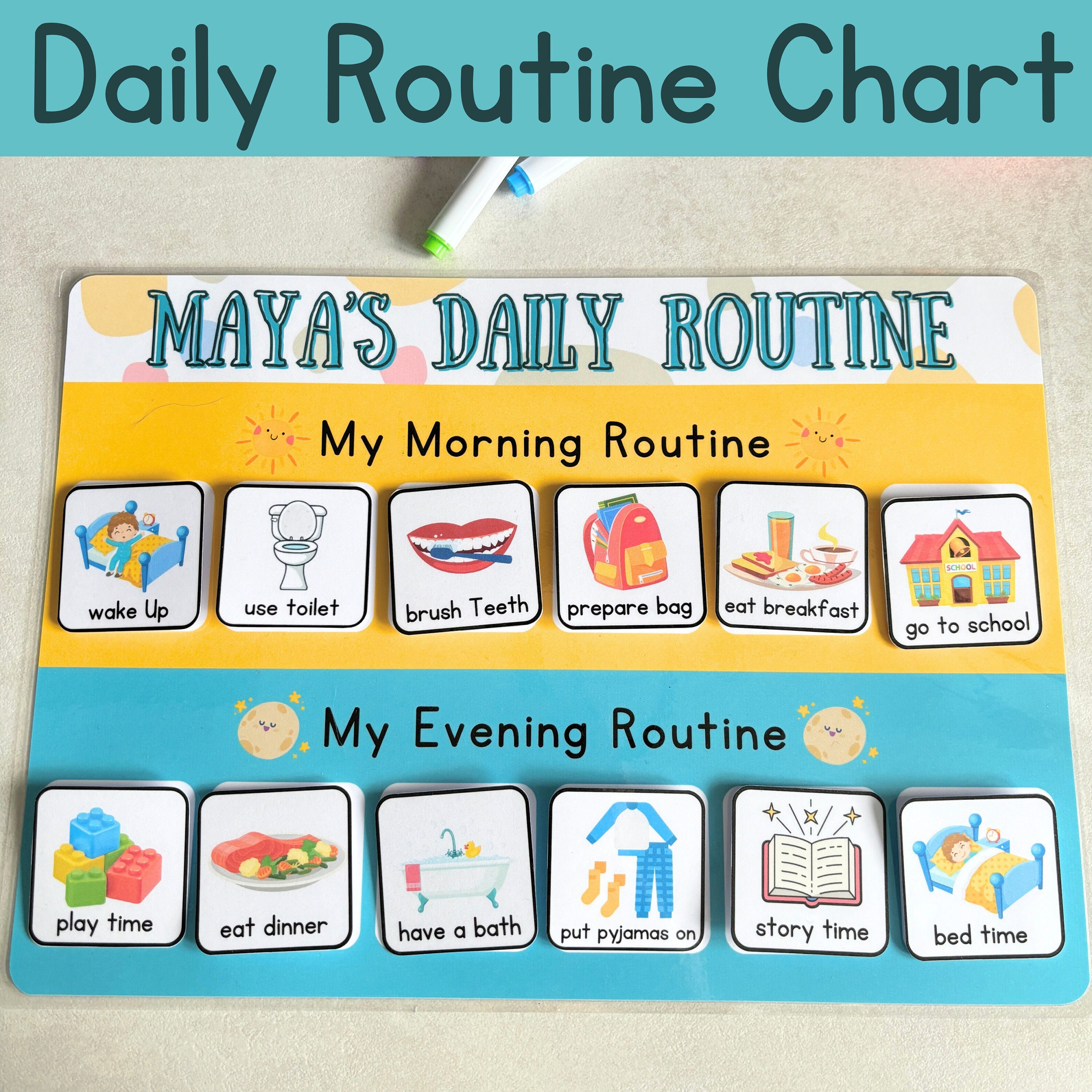 Daily Routine Chart, Children's Routine Board, Morning and Evening ...