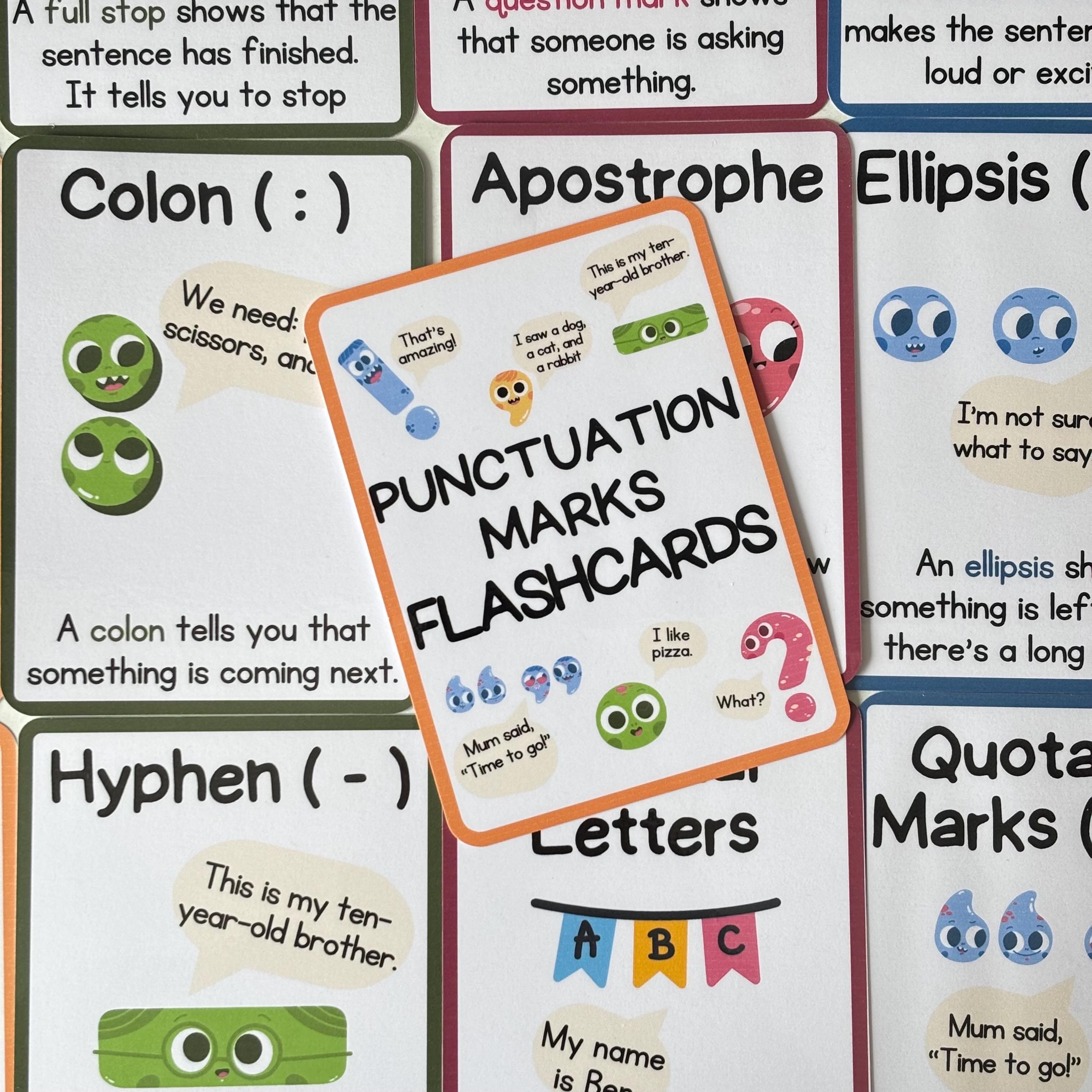 Punctuation Marks Flashcards for Kids, British English Grammar ...