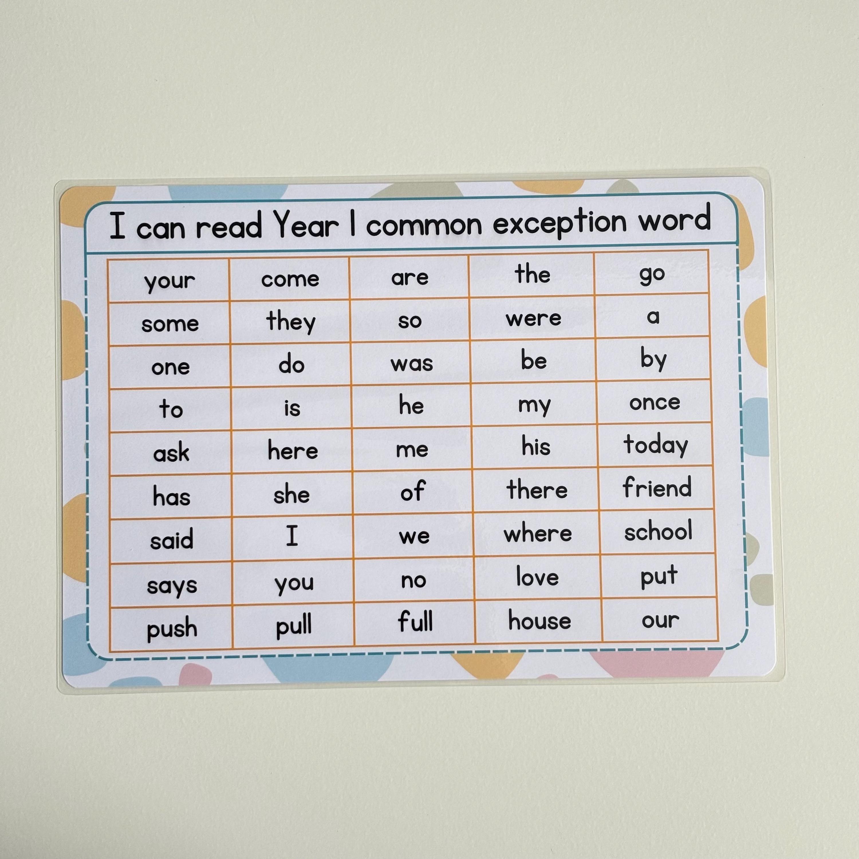 Year 1 Common Exception Words Mat, Reading Phonics, Year 1 Reading Mat ...