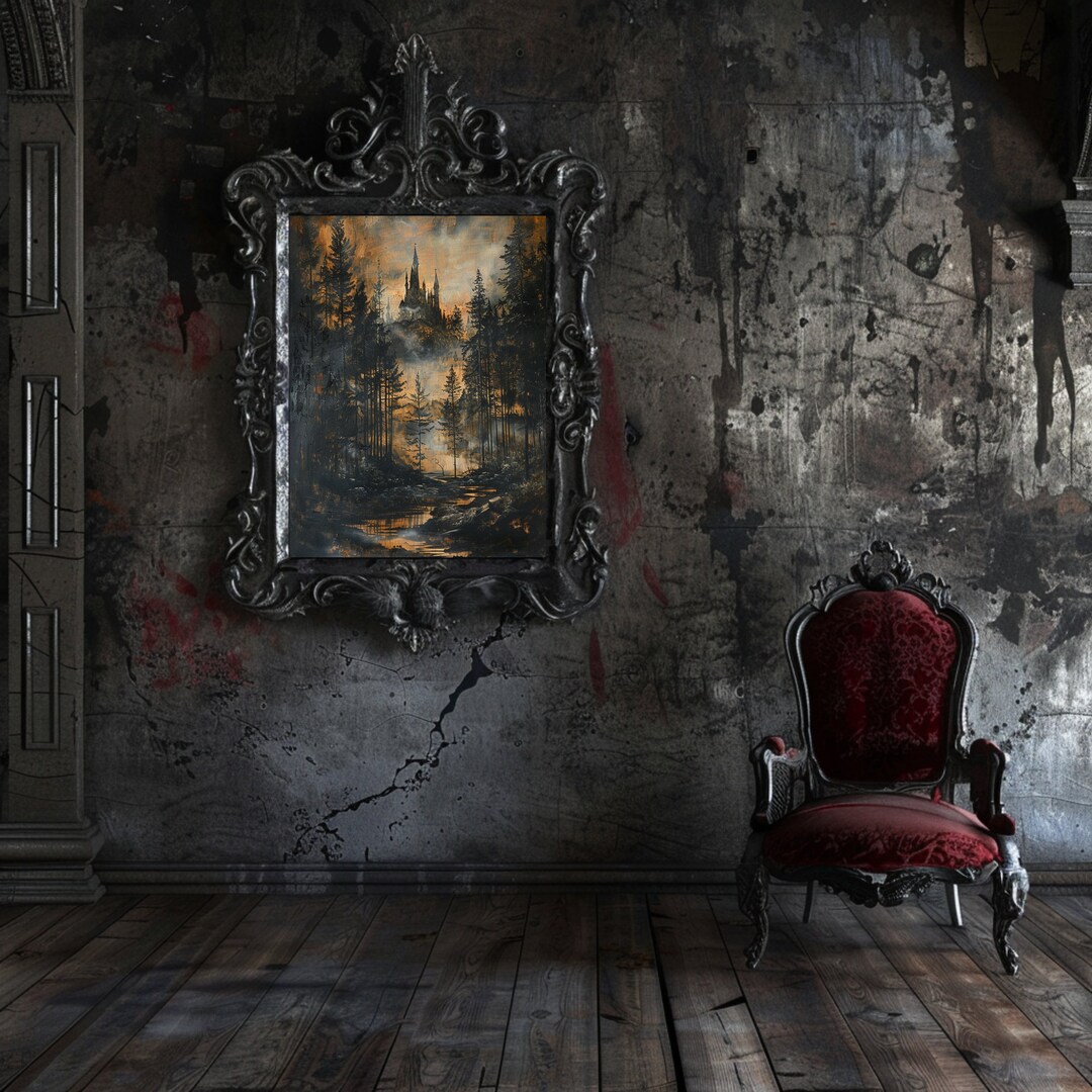 Gothic Landscape Castle, Oil Painting, Dark Academia Poster, Dark Decor ...