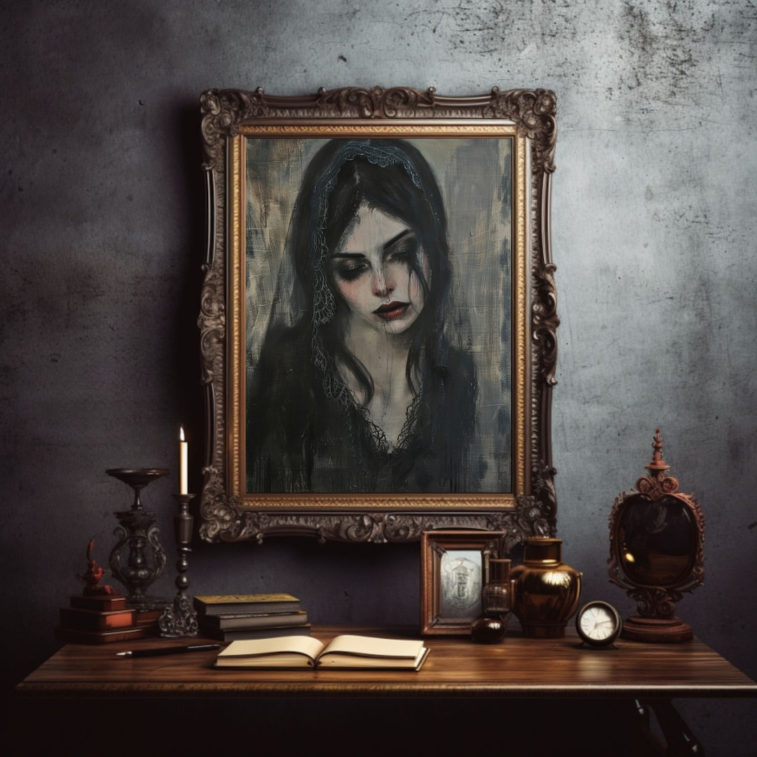 Crying Gothic Woman Poster, Oil Panting, Wall Art, Dark Decor Aesthetic ...