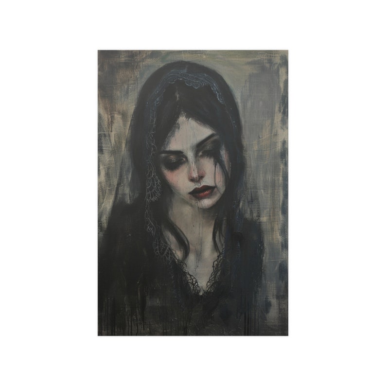 Crying Gothic Woman Poster, Oil Panting, Wall Art, Dark Decor Aesthetic ...