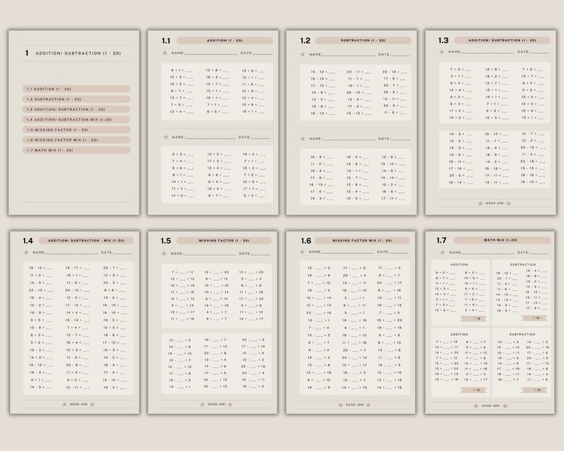 21 Printable Math Worksheets 1-20 Addition Subtraction - Etsy