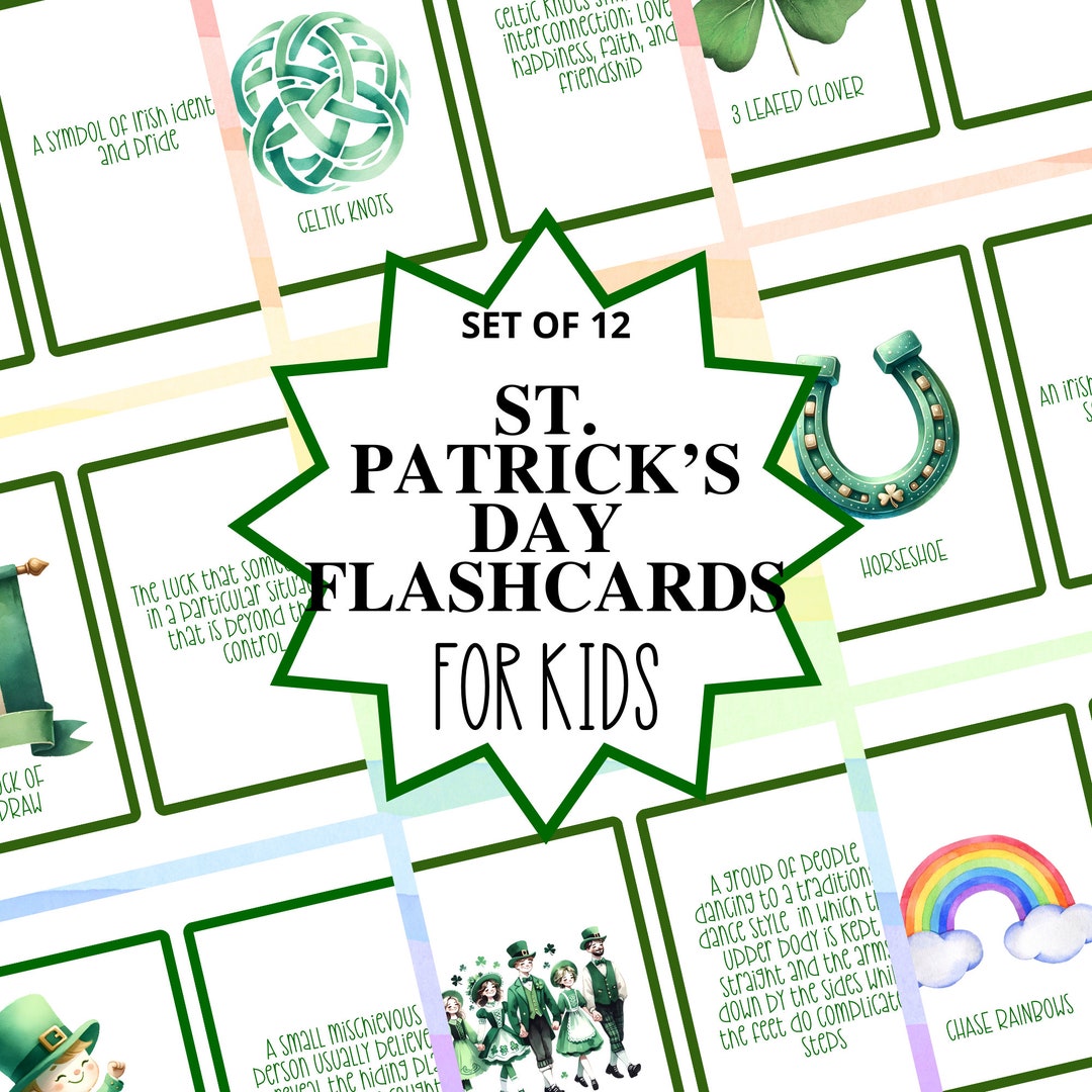St. Patrick's Day Flashcards Printable for Kids Leprechaun Shamrock ...