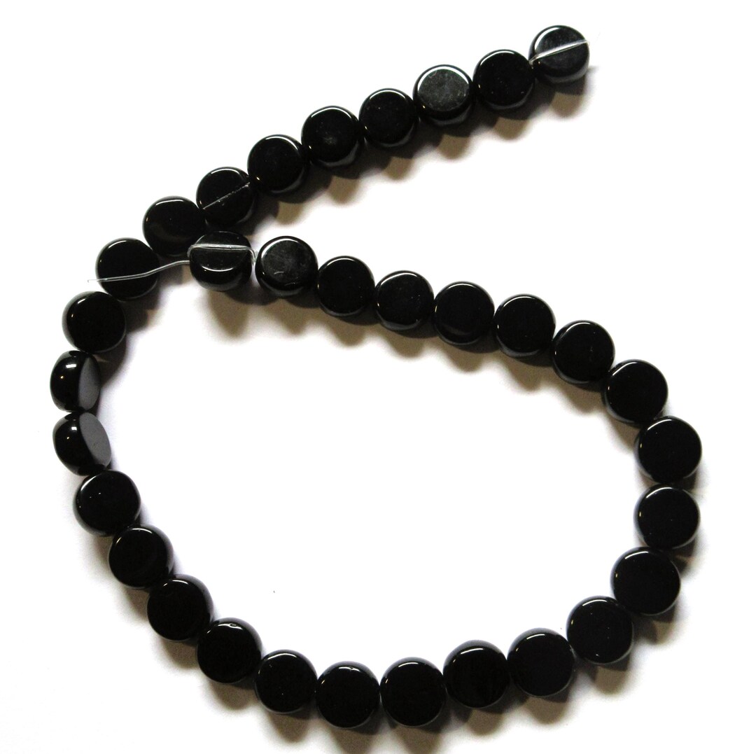 Black Glass 8mm Flat Rounds, 12 Inch Strand, S-500 - Etsy