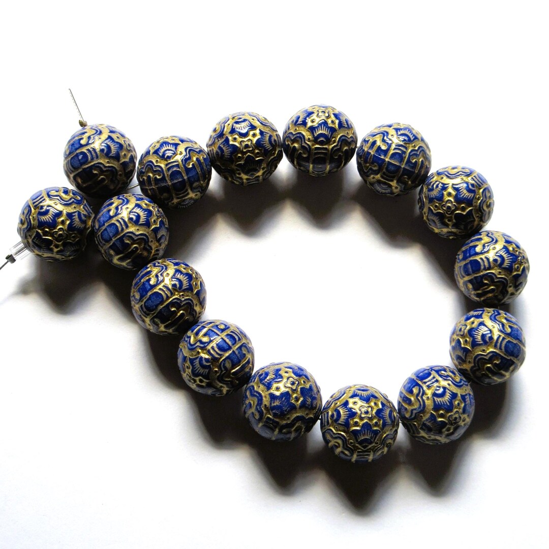 Blue and Gold 14mm Balls, Lightweight Acrylic, 15pcs, S812 - Etsy