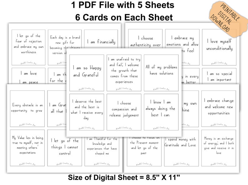 30 Positive Affirmation Card Deck, Vision Board Printables, Self Care ...