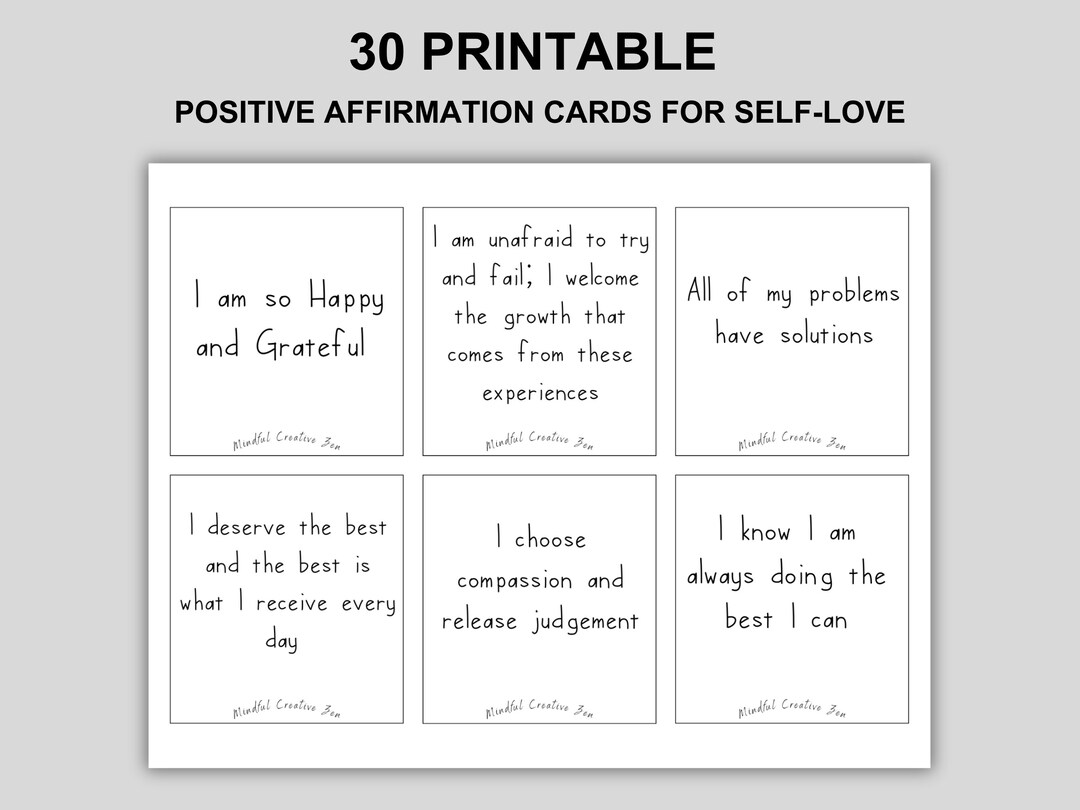 30 Positive Affirmation Card Deck, Vision Board Printables, Self Care ...