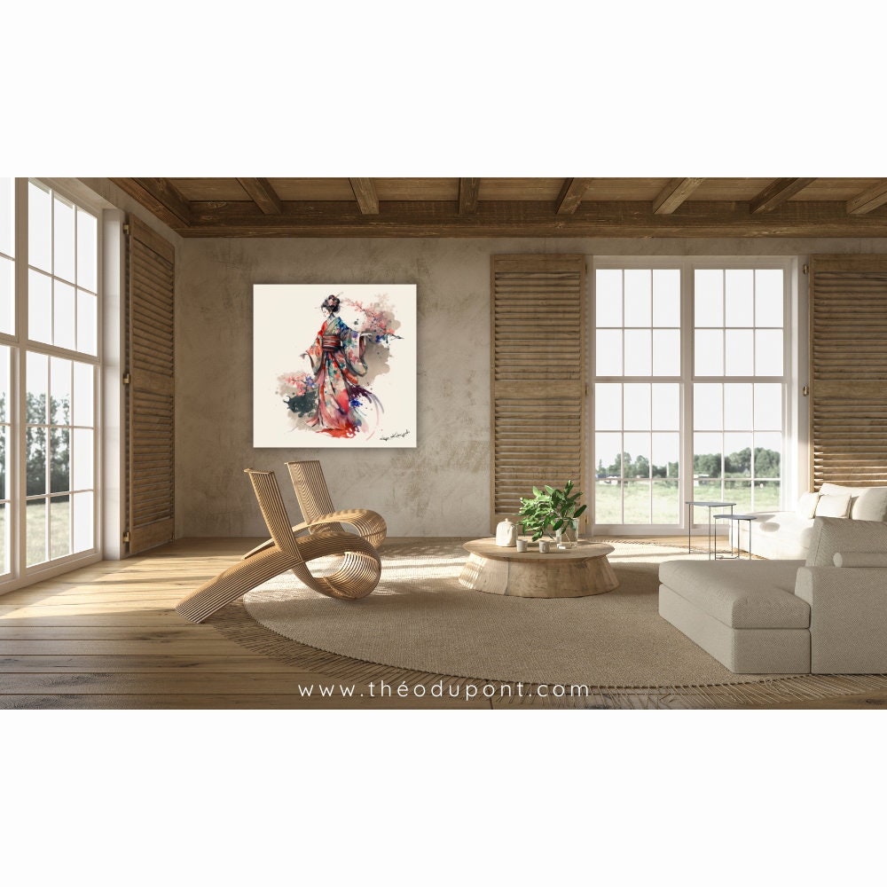 Geisha 2 FUKUNAMI, Artist-signed Original Art on Canvas, Japanese Wall ...