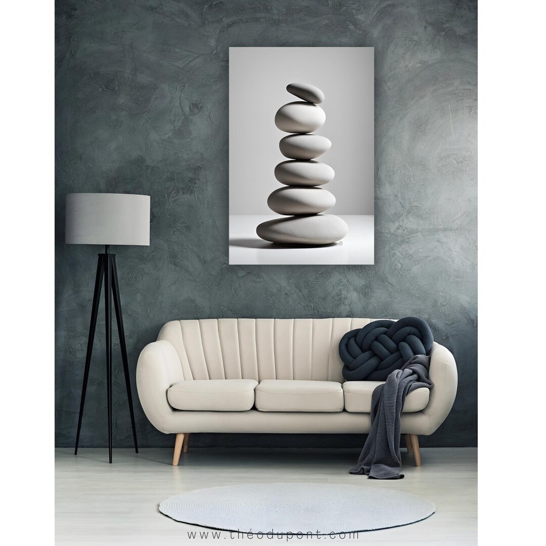 Japandi Canvas Painting ZEN ROCK FORMATION 5, Minimalist Zen Wall Art ...