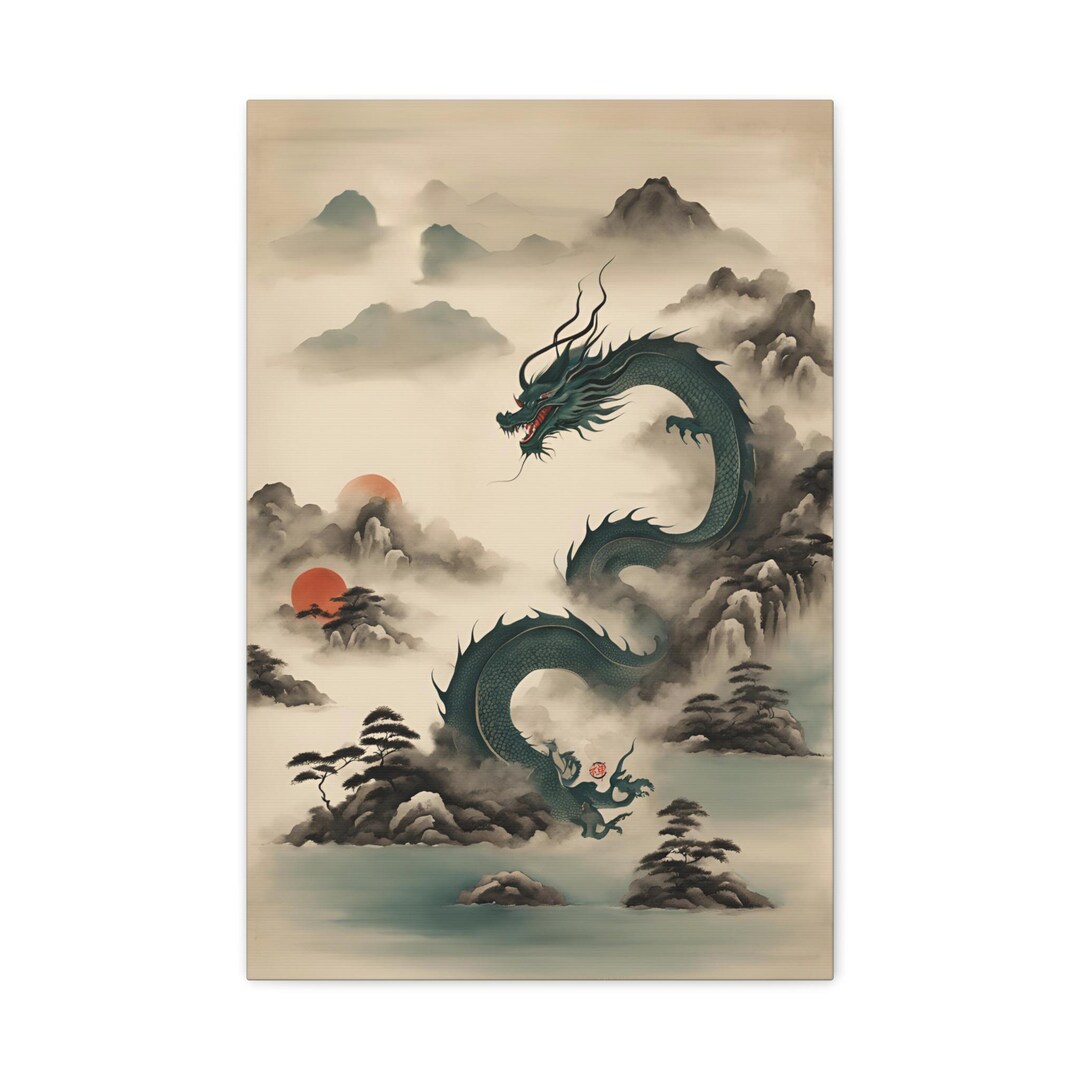 Japandi Canvas Painting ZEN 35, Dragon Art, Minimalist Zen Wall Art ...