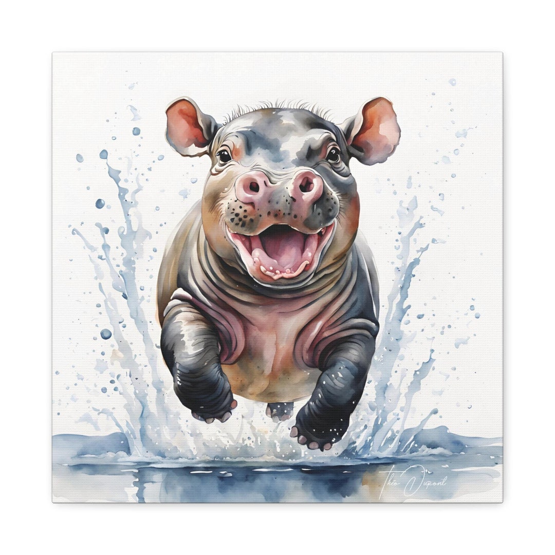 BABY PYGMY HIPPO 3, Cute Animal Art, Nursery Large Wall Decor ...