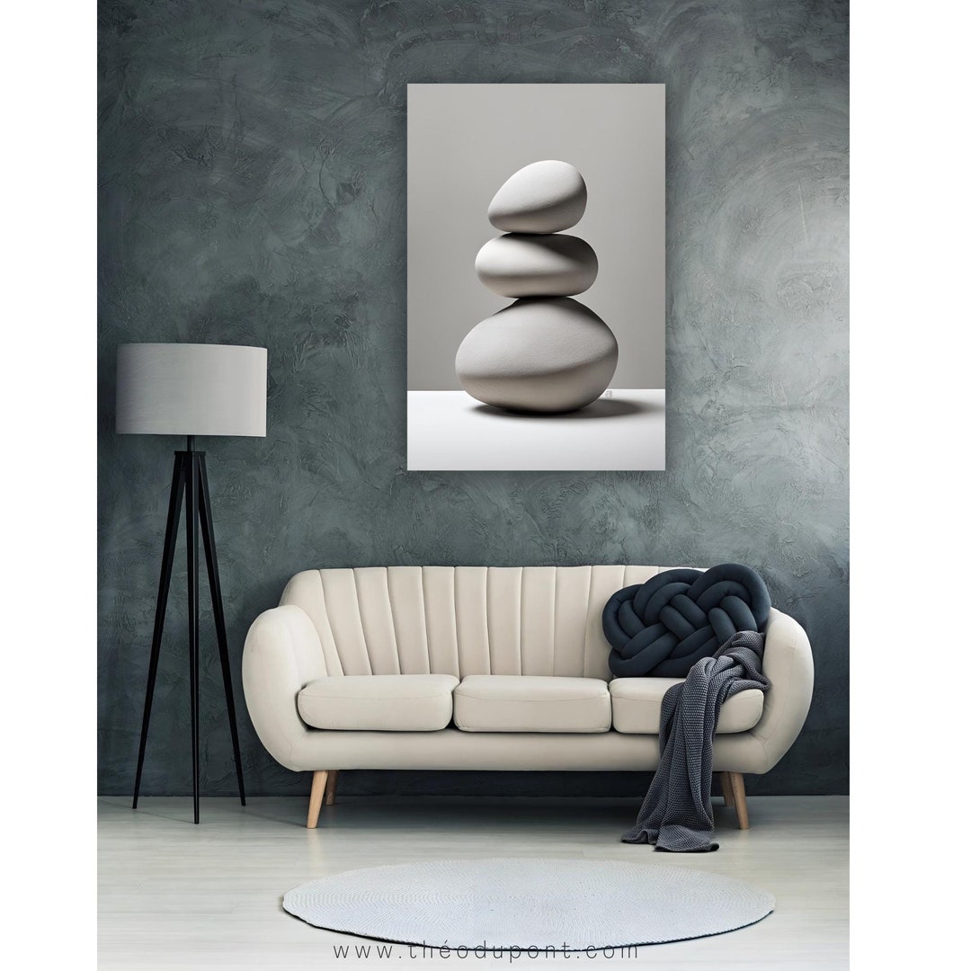 Japandi Canvas Painting ZEN ROCK FORMATION 3, Minimalist Zen Wall Art ...