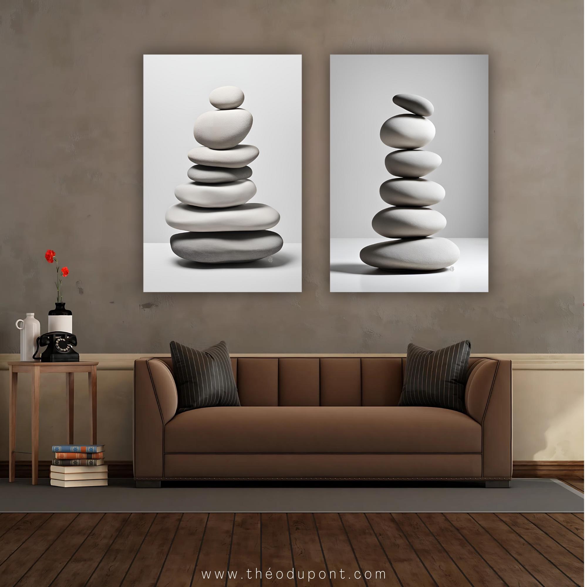Japandi Canvas Painting ZEN ROCK FORMATION 1, Minimalist Zen Wall Art ...
