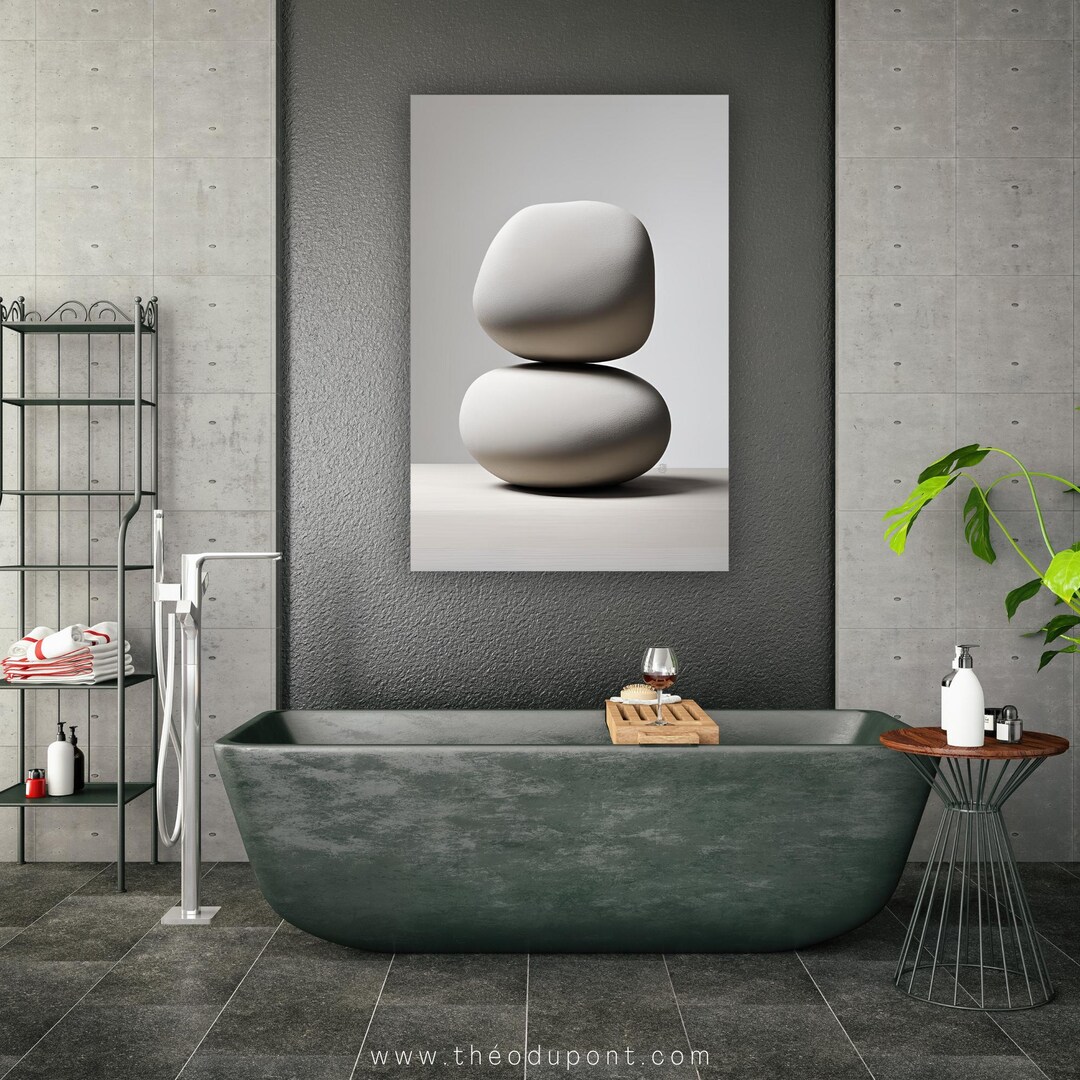 Japandi Canvas Painting ZEN ROCK FORMATION 2, Minimalist Zen Wall Art ...