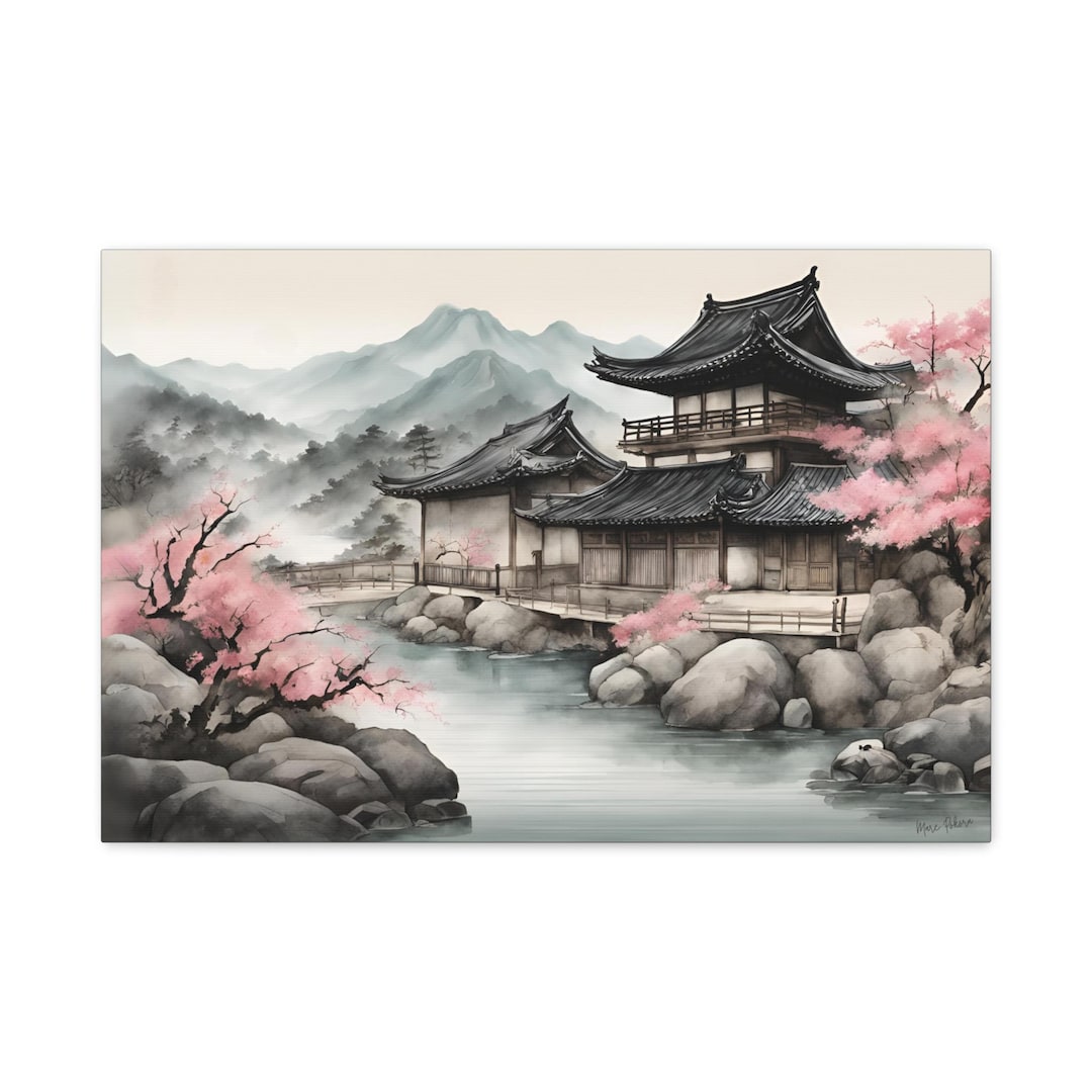 Ink-wash Korean Painting #12 JOSEON SPRING PAVILION, Artist-signed ...