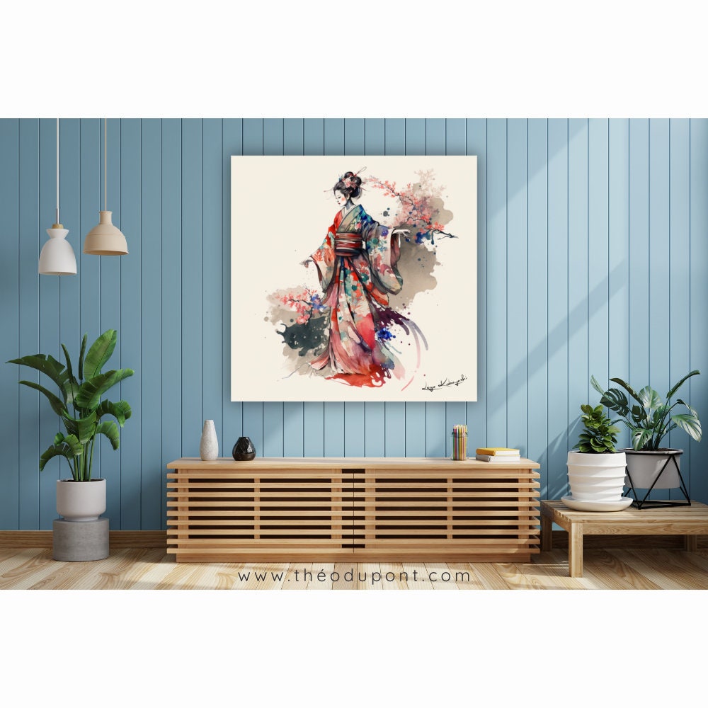 Geisha 2 FUKUNAMI, Artist-signed Original Art on Canvas, Japanese Wall ...