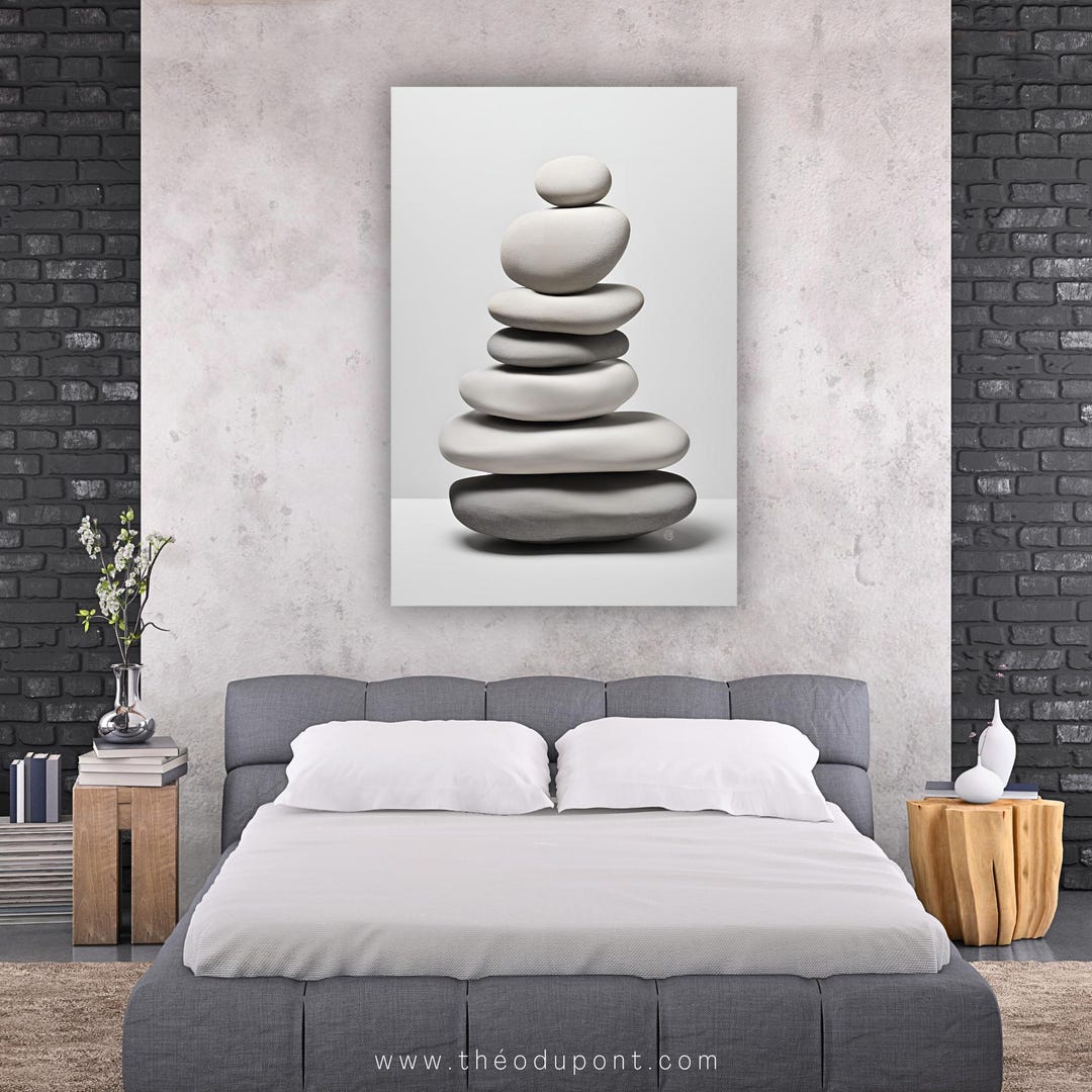 Japandi Canvas Painting ZEN ROCK FORMATION 1, Minimalist Zen Wall Art ...