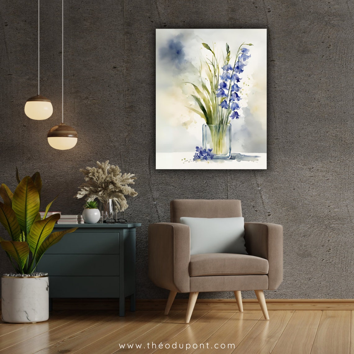 Custom Birth Flower Gift BLUEBELLS #1, Japanese Ikebana Watercolor Art ...