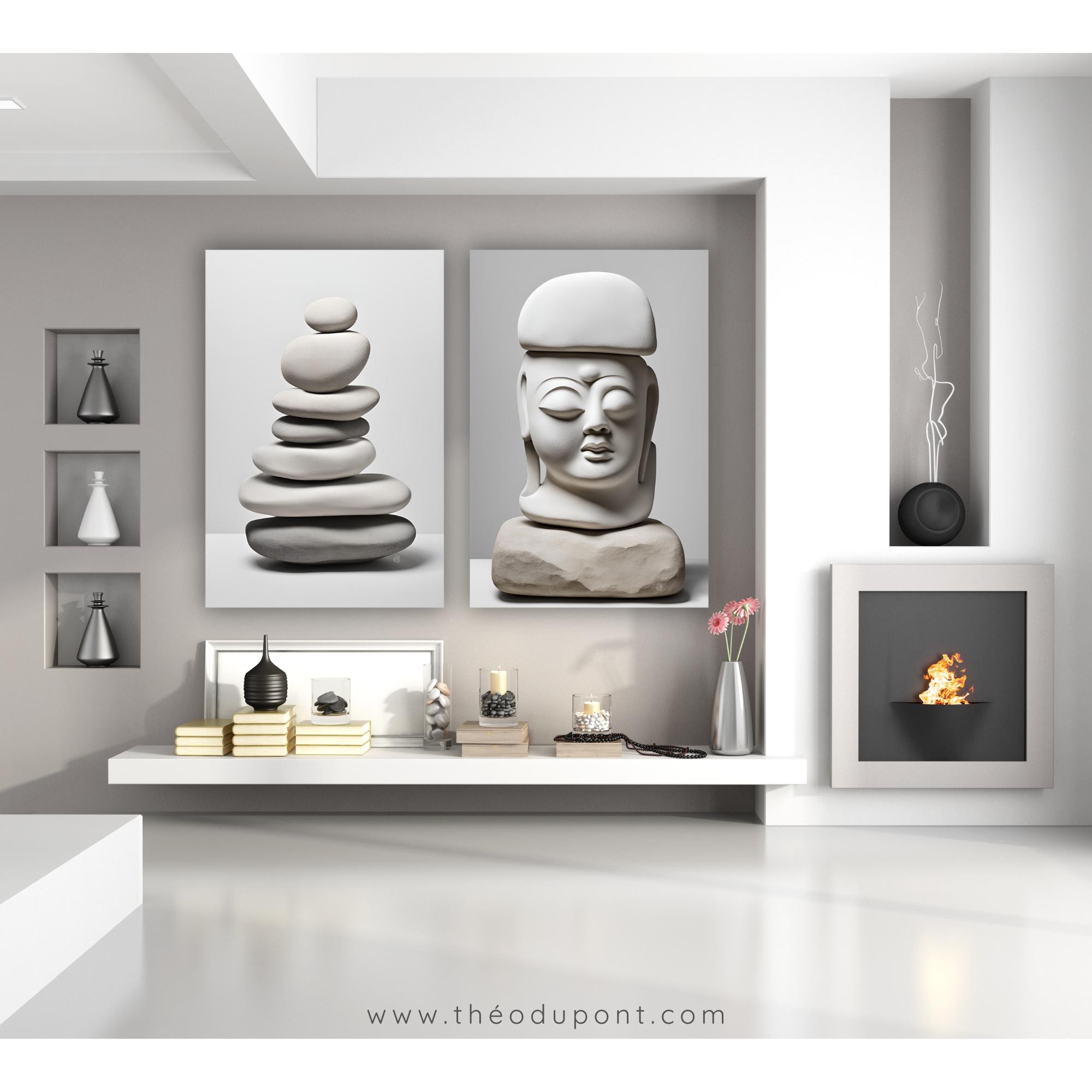 Japandi Canvas Painting ZEN ROCK FORMATION 1, Minimalist Zen Wall Art ...