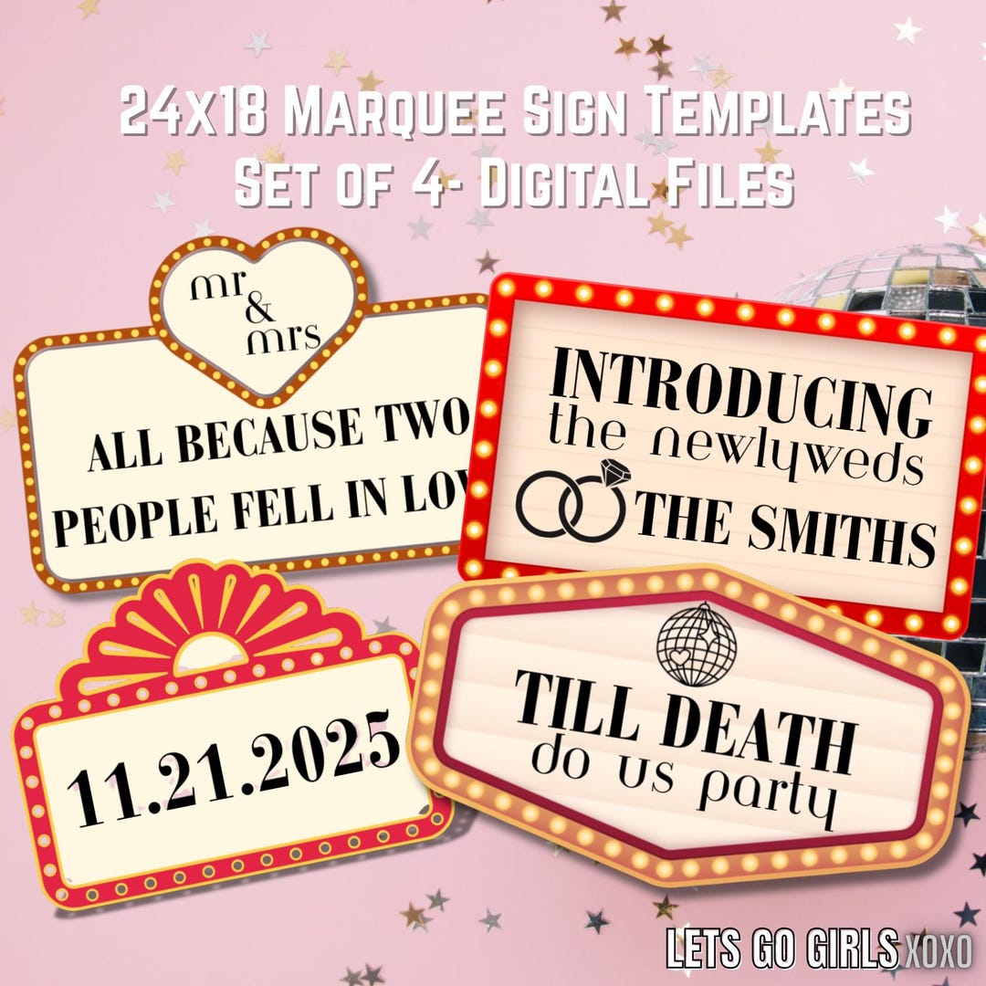 Vintage Marquee Wedding Sign Set: Customizable Digital Templates (24x18 ...