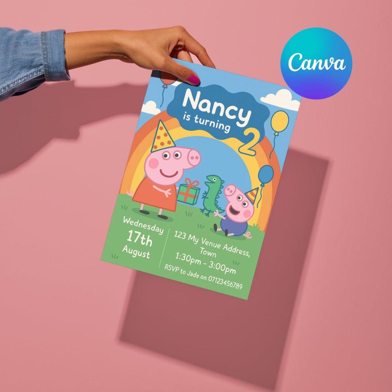 Editable Peppa Pig Style Birthday Invitation | Instant Download | Kids ...