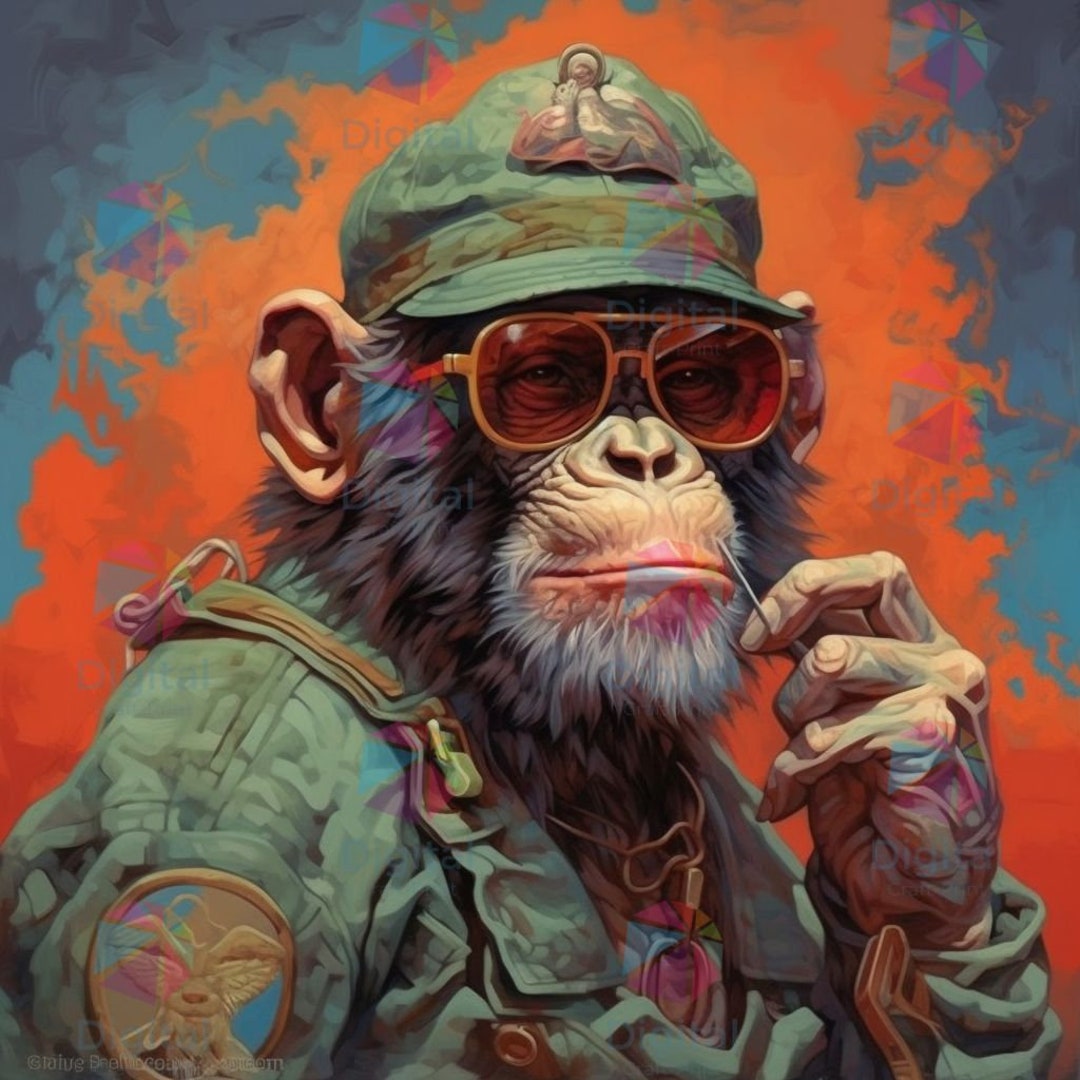 Regal Military Monkey Smoking Sublimation Vector Graphic Funny, Unique ...