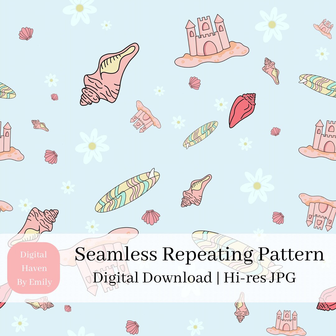 Sandcastle Beach Seamless Pattern – Coastal Summer Print (digital ...