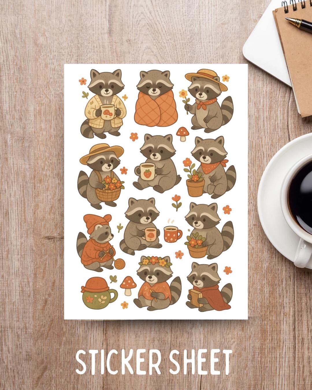 Fall Raccoons | Sticker Sheets | Planner Stickers | Journal Stickers ...