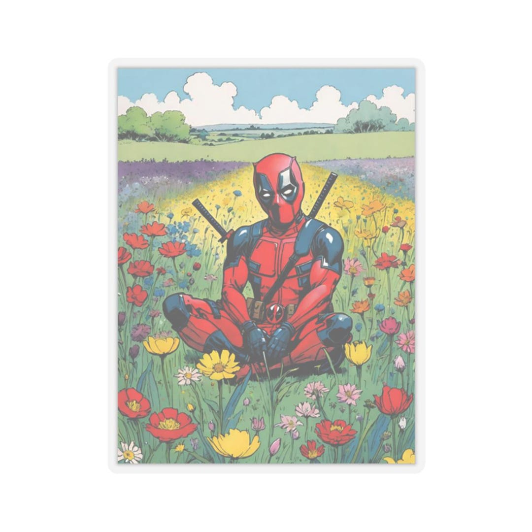 Deadpool in a Field of Flowers Kiss-cut Stickers, Unicorn Sticker ...