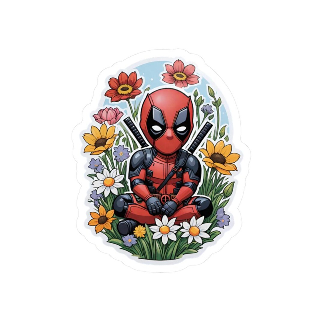 Deadpool in a Field of Flowers Kiss-cut Stickers, Unicorn Sticker ...