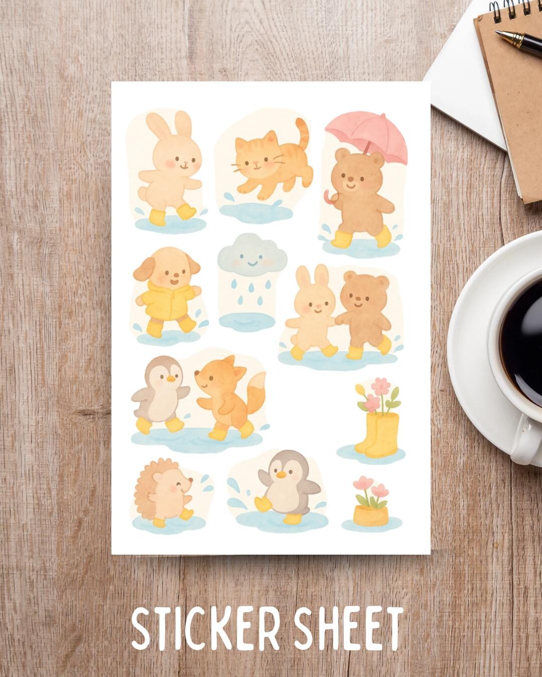 Animals in Puddles | Sticker Sheets | Planner Stickers | Journal ...