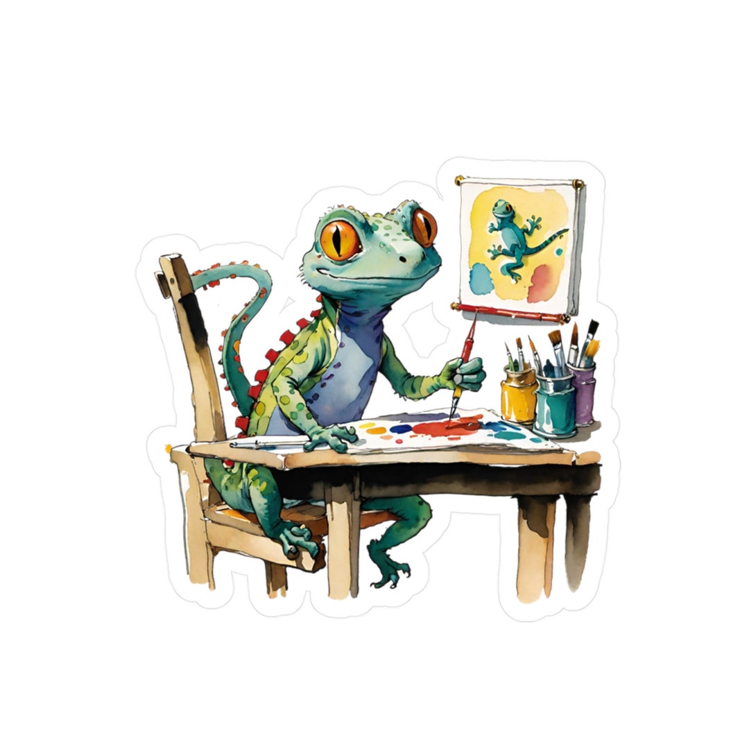 Kiss-cut Vinyl Decals, Lizard Sticker, Painter Sticker, Lizard Painting ...