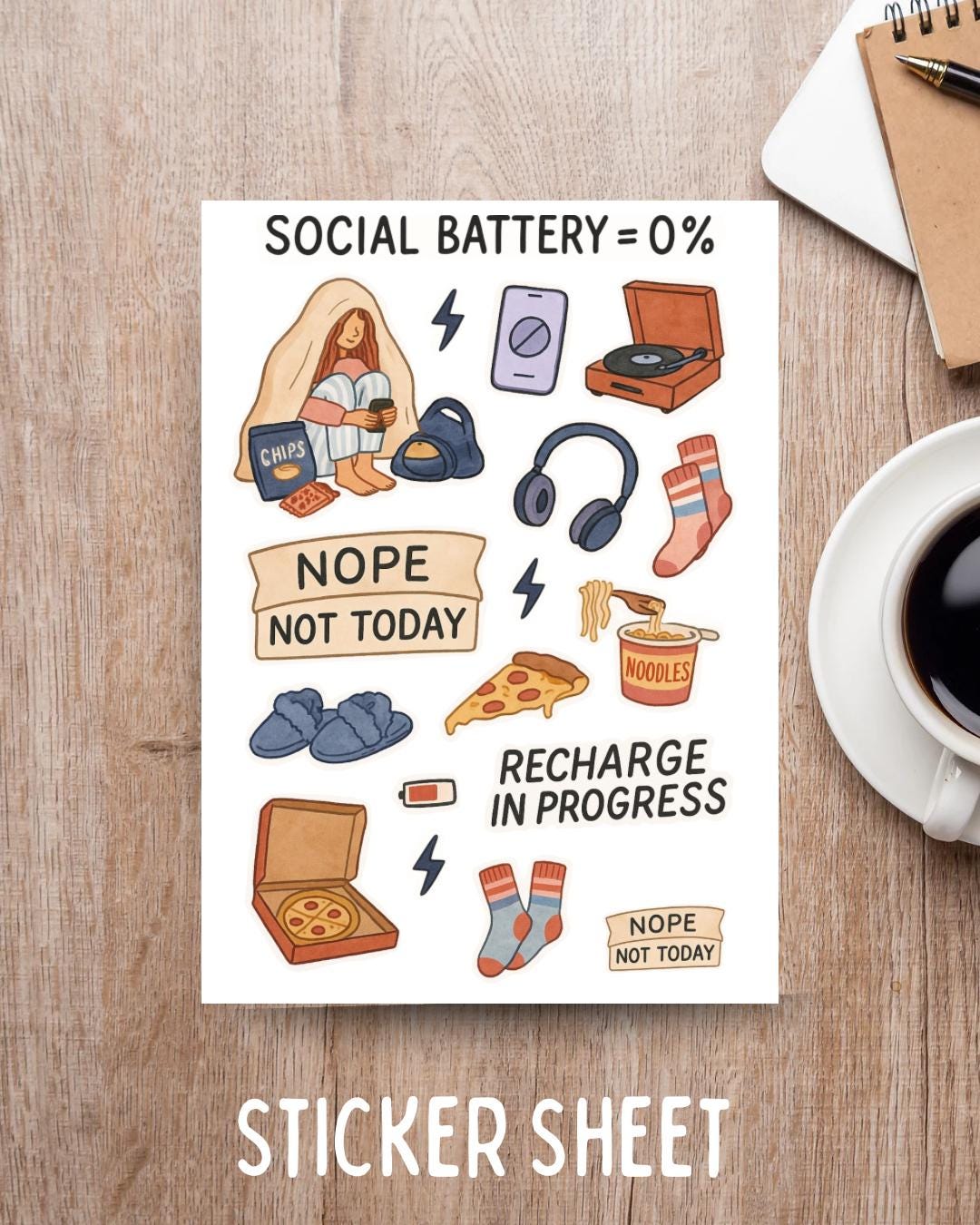 Social Battery | Planner Stickers | Journal Sticker Sheets | Fun ...