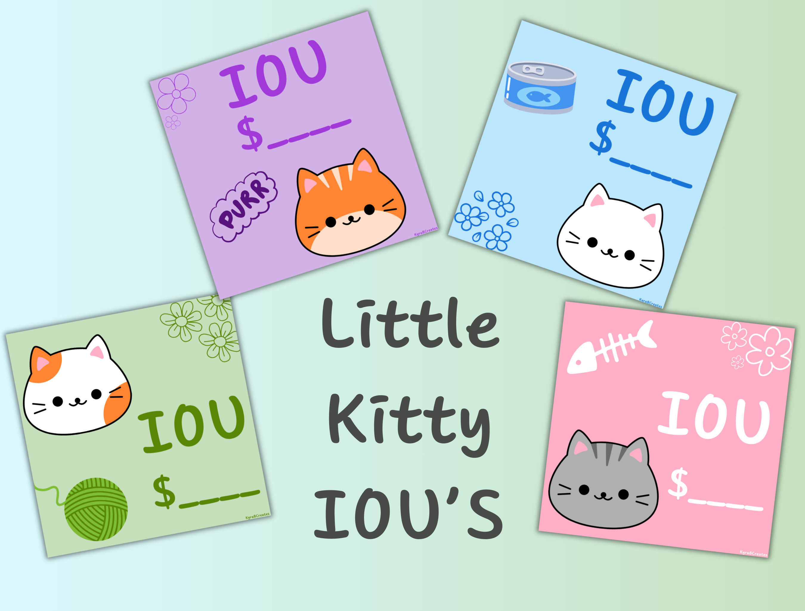 Little Kitty IOU Slips, Printable, Budgeting, Savings Challenge, Cash ...