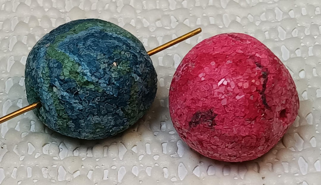 Vintage Unique Paper Mache Round Bead With a Flat Side and Sparkle ...