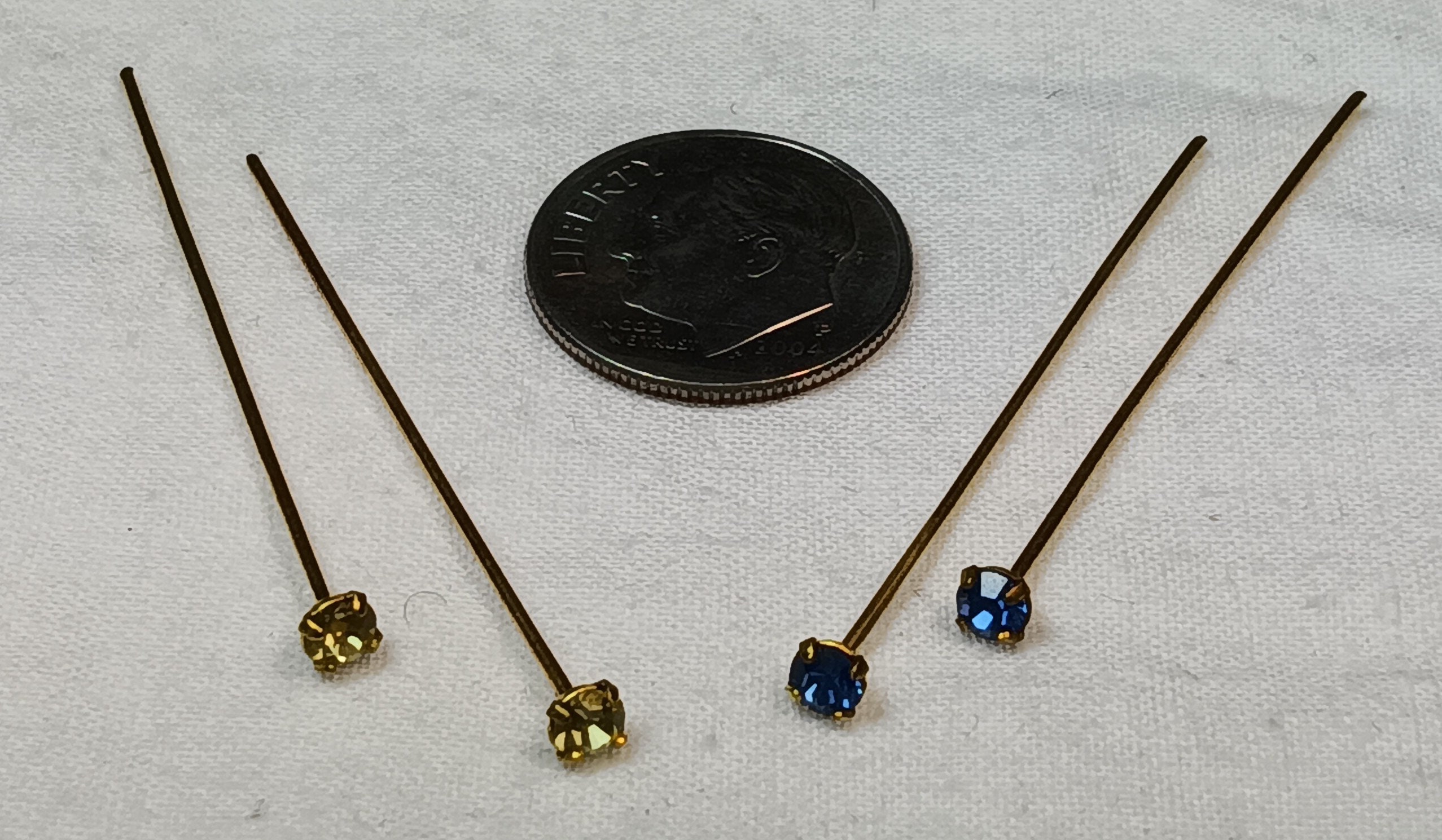 Vintage Brass With Crystal Head Pins Finding Perfect for Crafts and ...