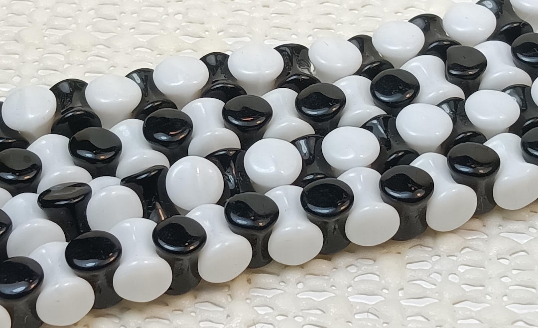 Vintage Glass Black and White Hourglass Shaped Beads From Western ...