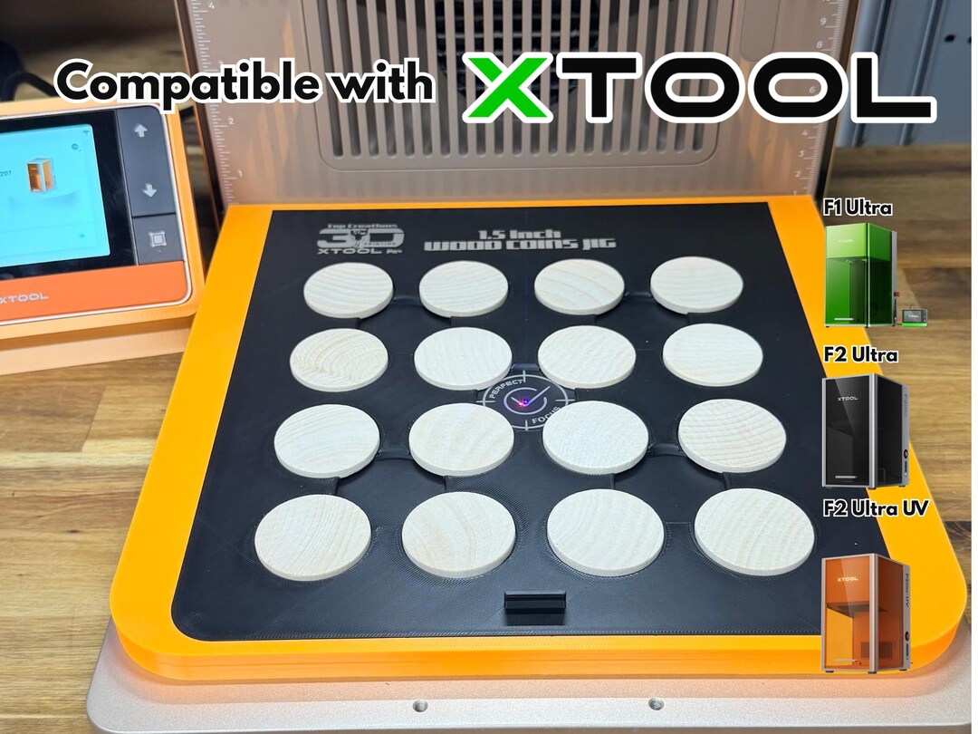 3D Printed Wood Coin Jig for Xtool F1/F2 Ultra Laser Engraving (16 ...