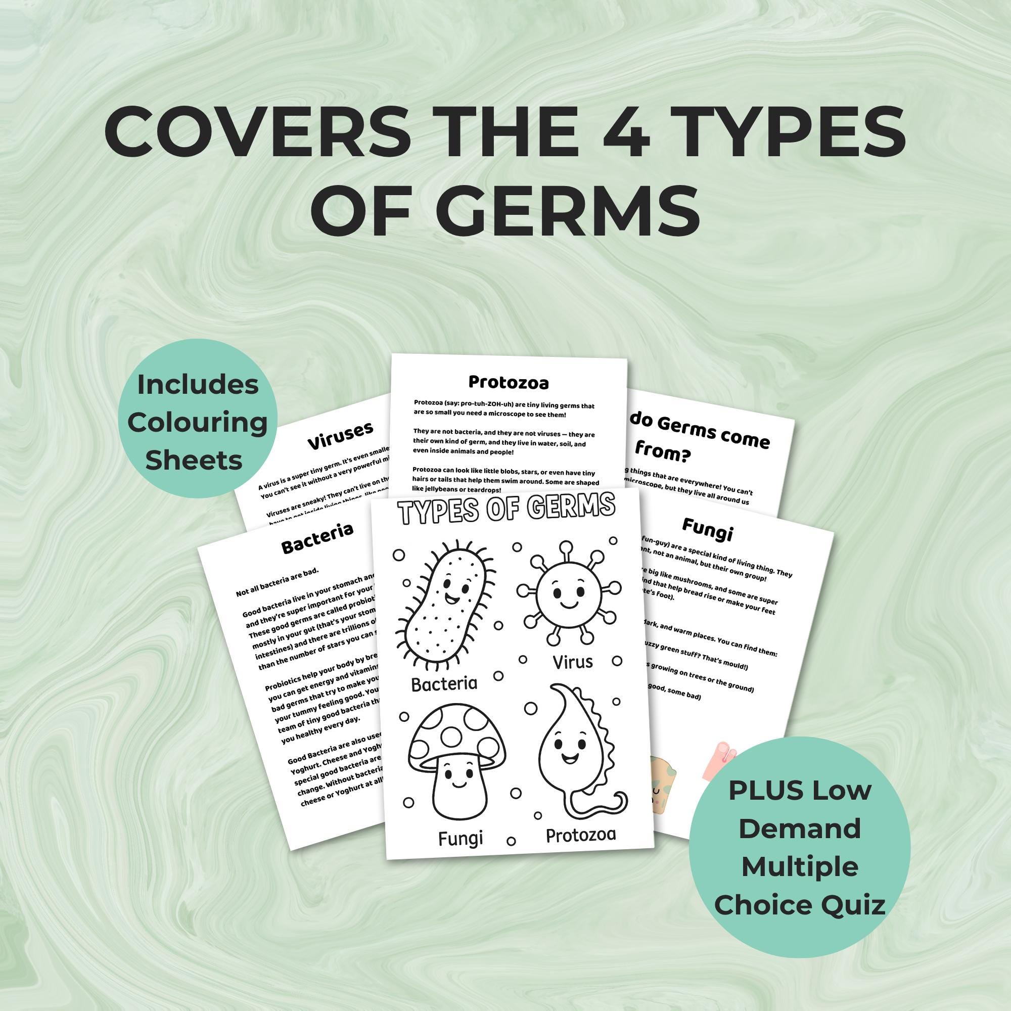 Germs Science Unit, Quiz and Colouring Pages, Printable Kids Worksheet ...