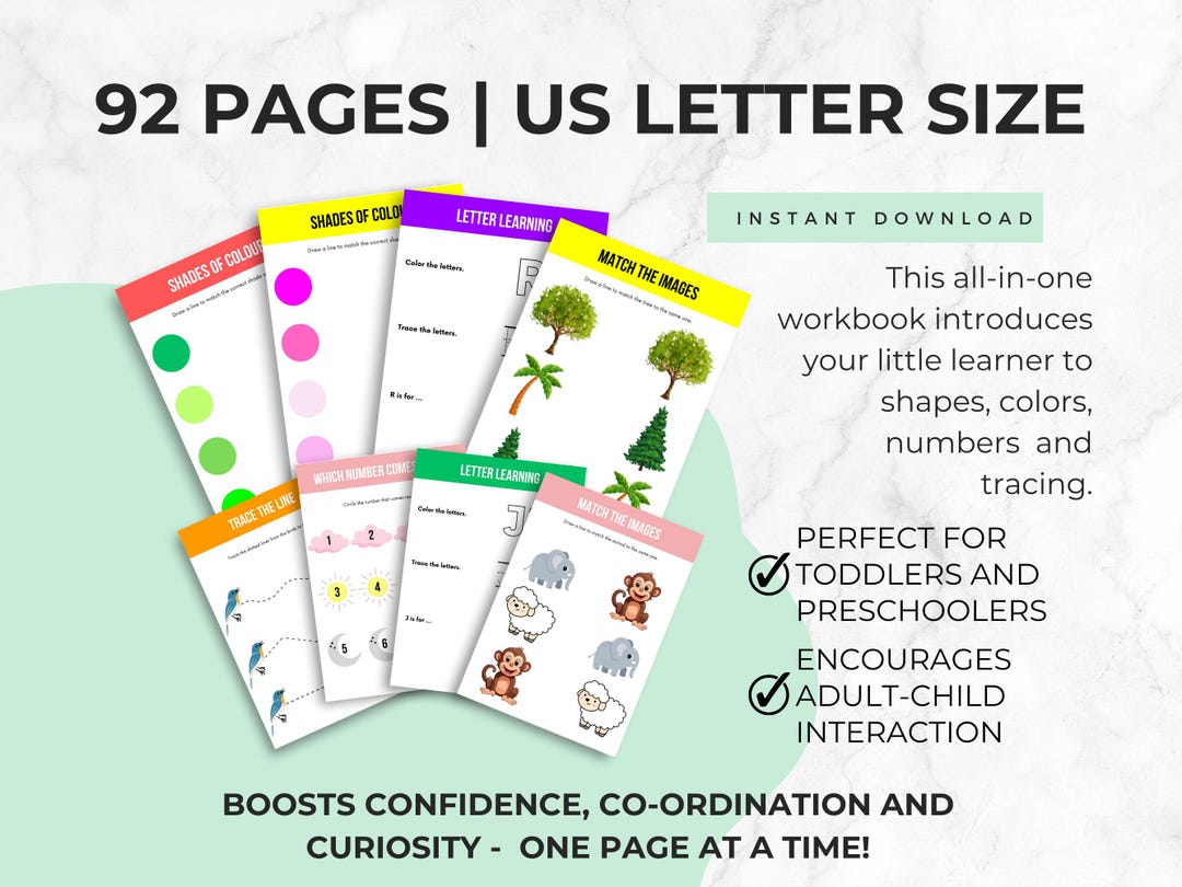 Printable Toddler Workbook | 92 Pages of Preschool Activities | Numbers ...