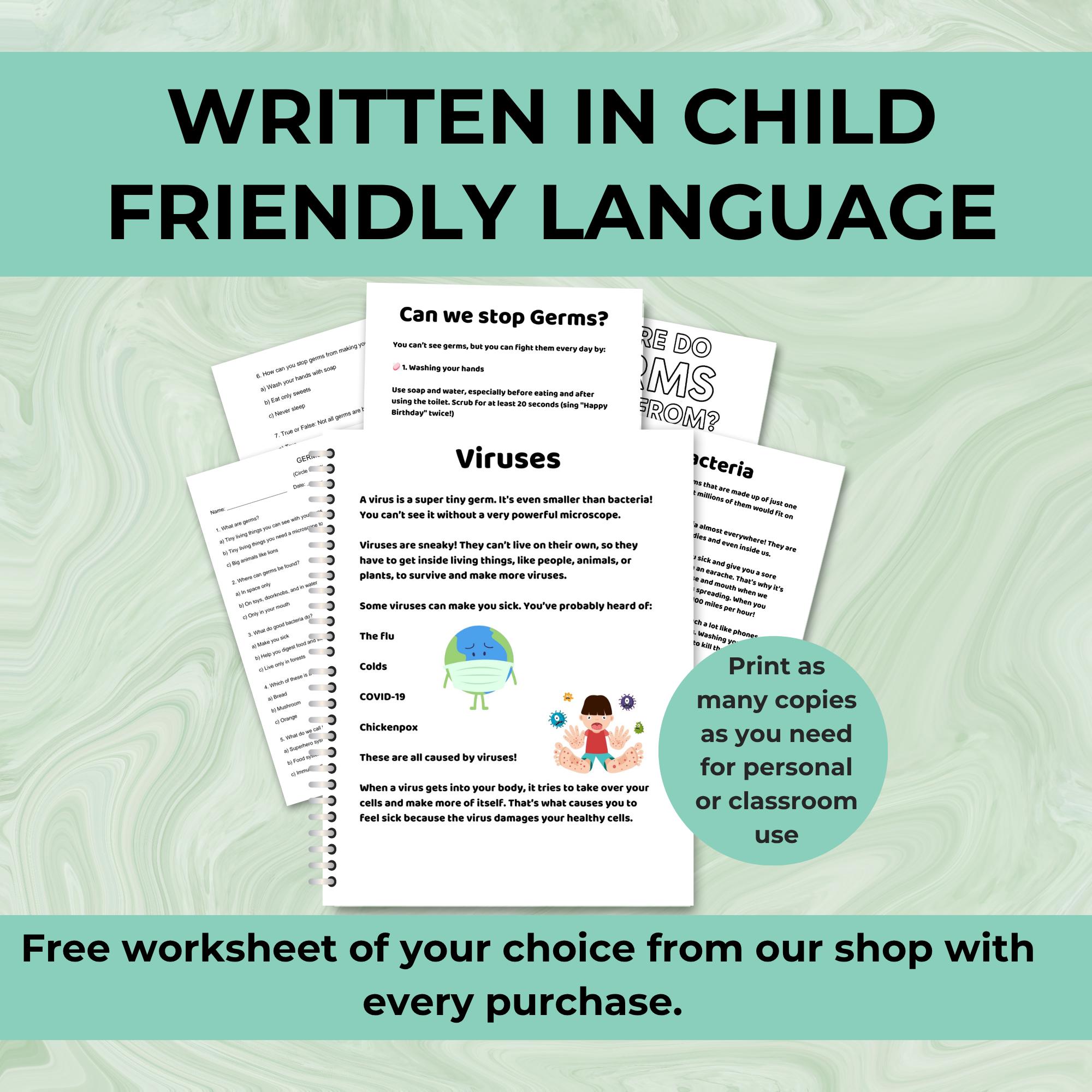 Germs Science Unit, Quiz and Colouring Pages, Printable Kids Worksheet ...