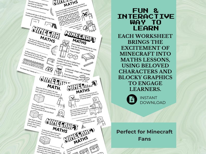 Minecraft-inspired Math Worksheets for Kids | Printable Educational ...